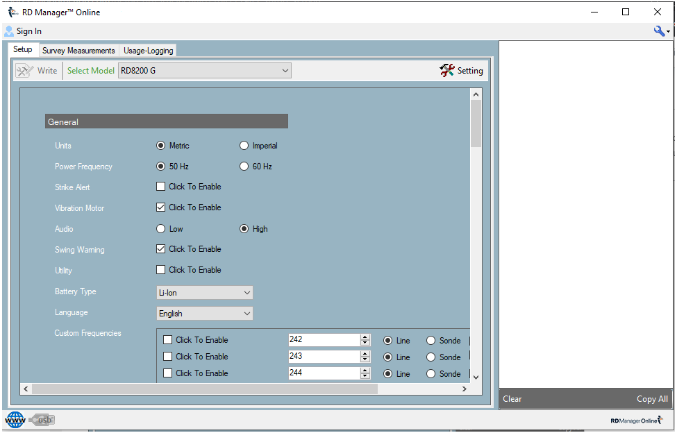Setup Screen – Radiodetection Support
