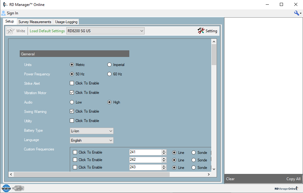 Setup Screen – Radiodetection Support