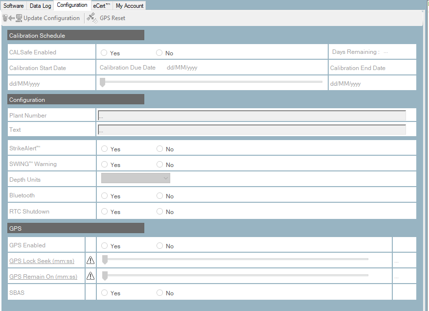 Configuration Tab – Assistance Radiodetection